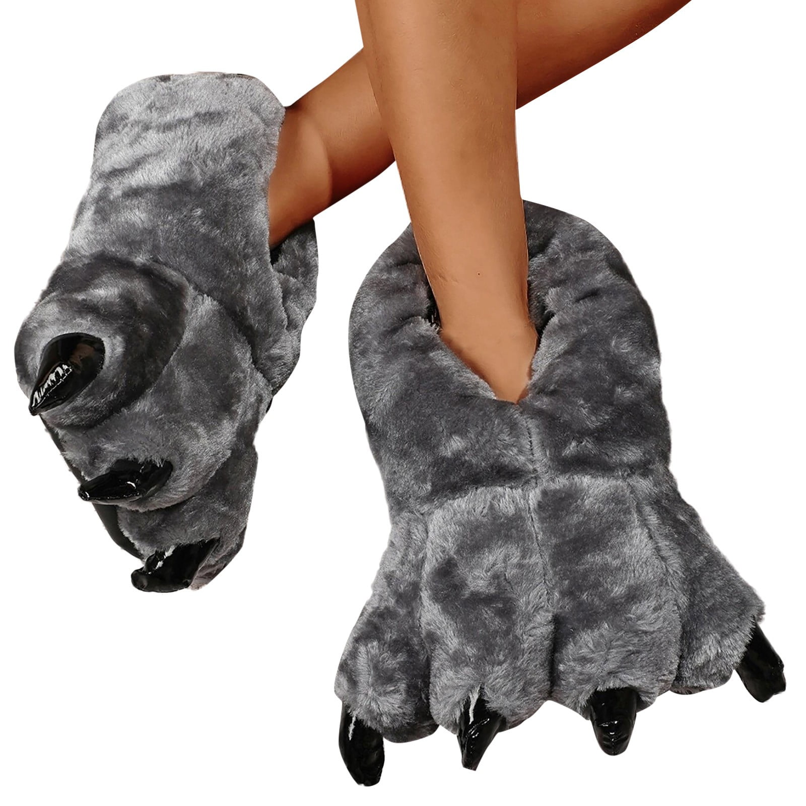 Oyedens Fuzzy Animal Paw Slippers for Women Men Dinosaur Claw House ...