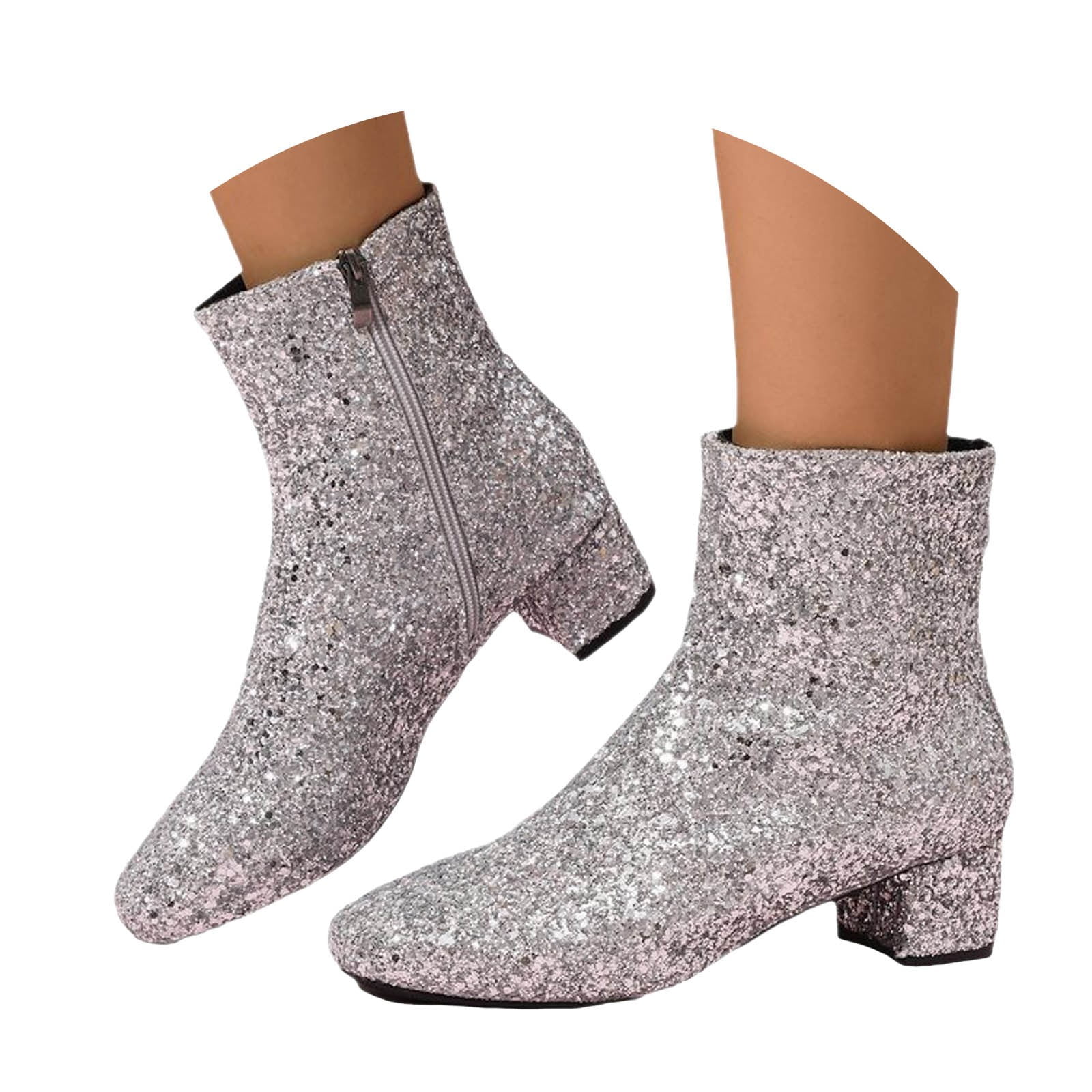 Oyedens Glitter Ankle Booties for Women Sparkly Sequin High Heels Mid ...