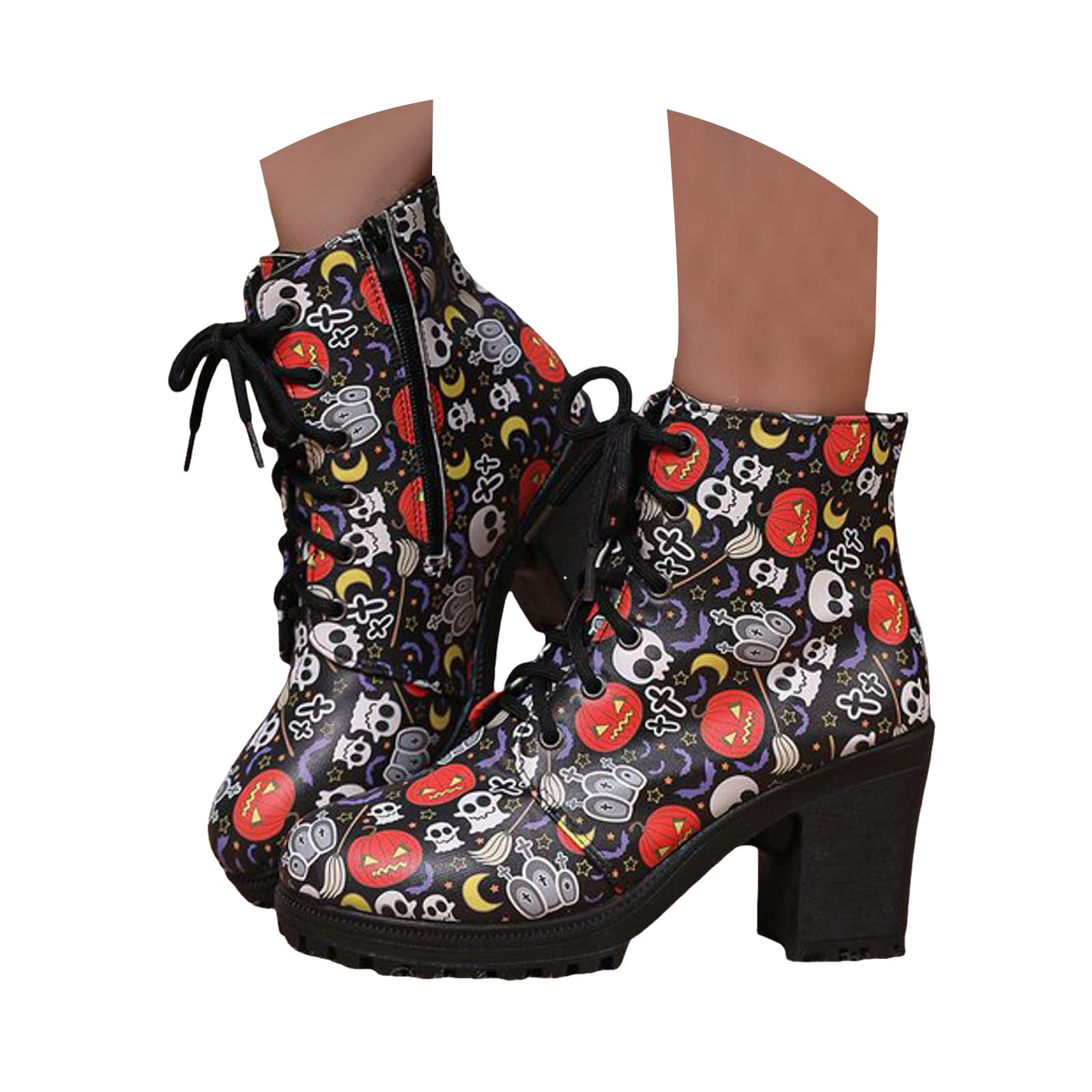 Oyedens Halloween Combat Boots for Women Ghost Pumpkin Platform High ...