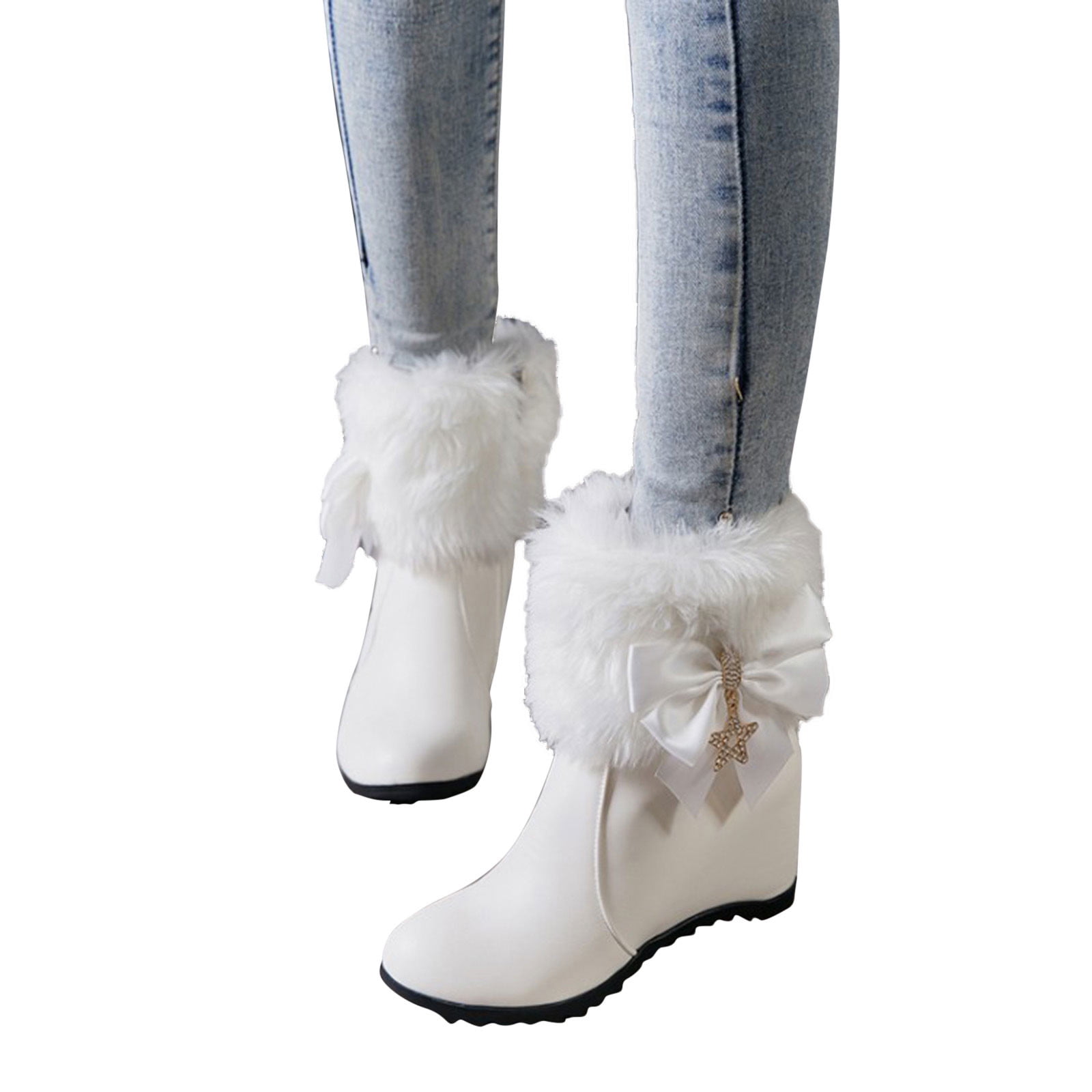 Oyedens Hidden High Heels Winter Snow Boots for Women Fashion Bowknot ...