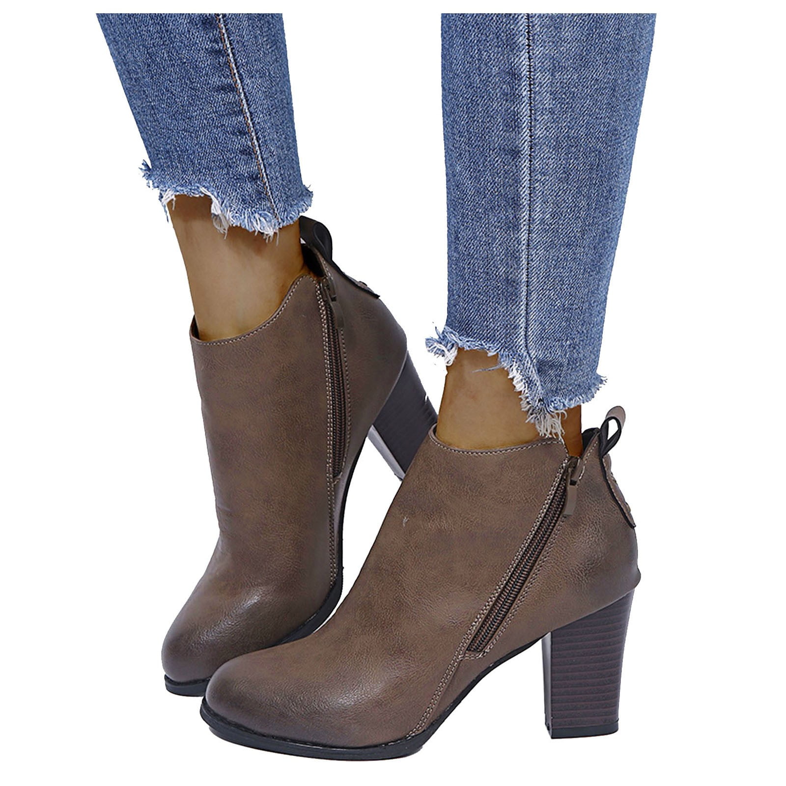 Oyedens High Heels Dress Boots for Women Ladies Pointed Toe Block ...