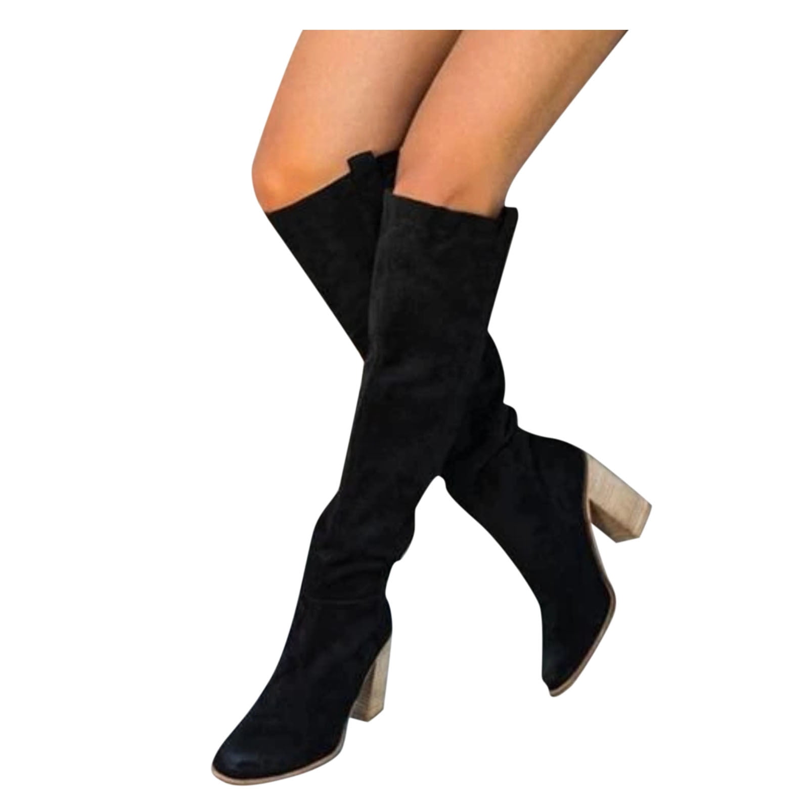 Oyedens High Heels Knee High Boots for Women Fashion Slouchy Pumps Wide ...