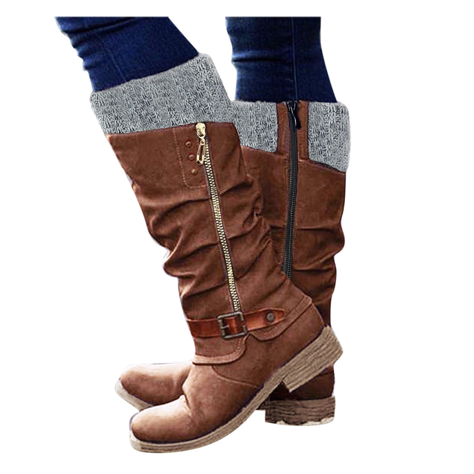 Oyedens Knee Length Boots for Women Black Winter Knit Knee High Tall ...