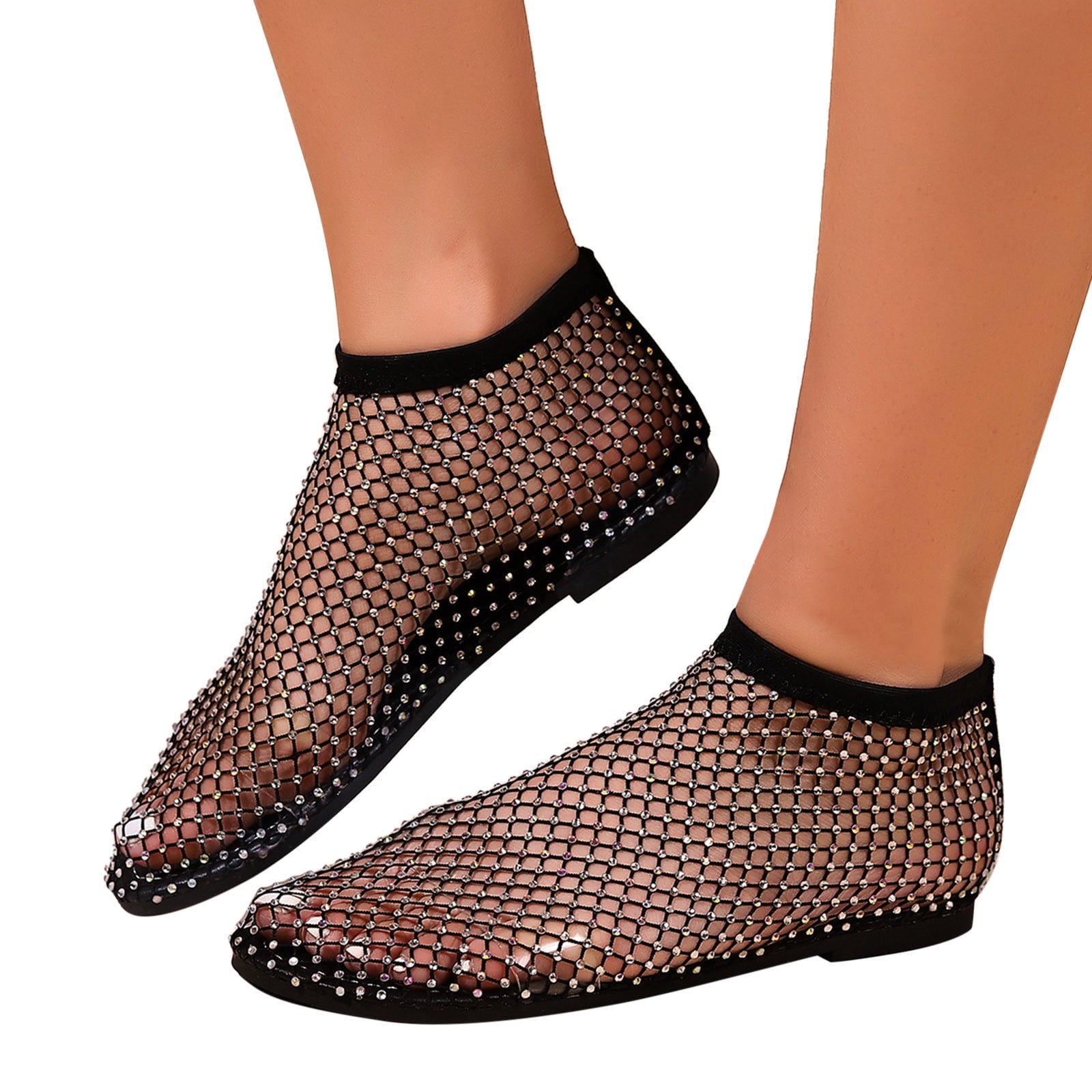 Oyedens Mesh Flats for Women Sexy Fishnet Sandals Low Heels Slip on ...