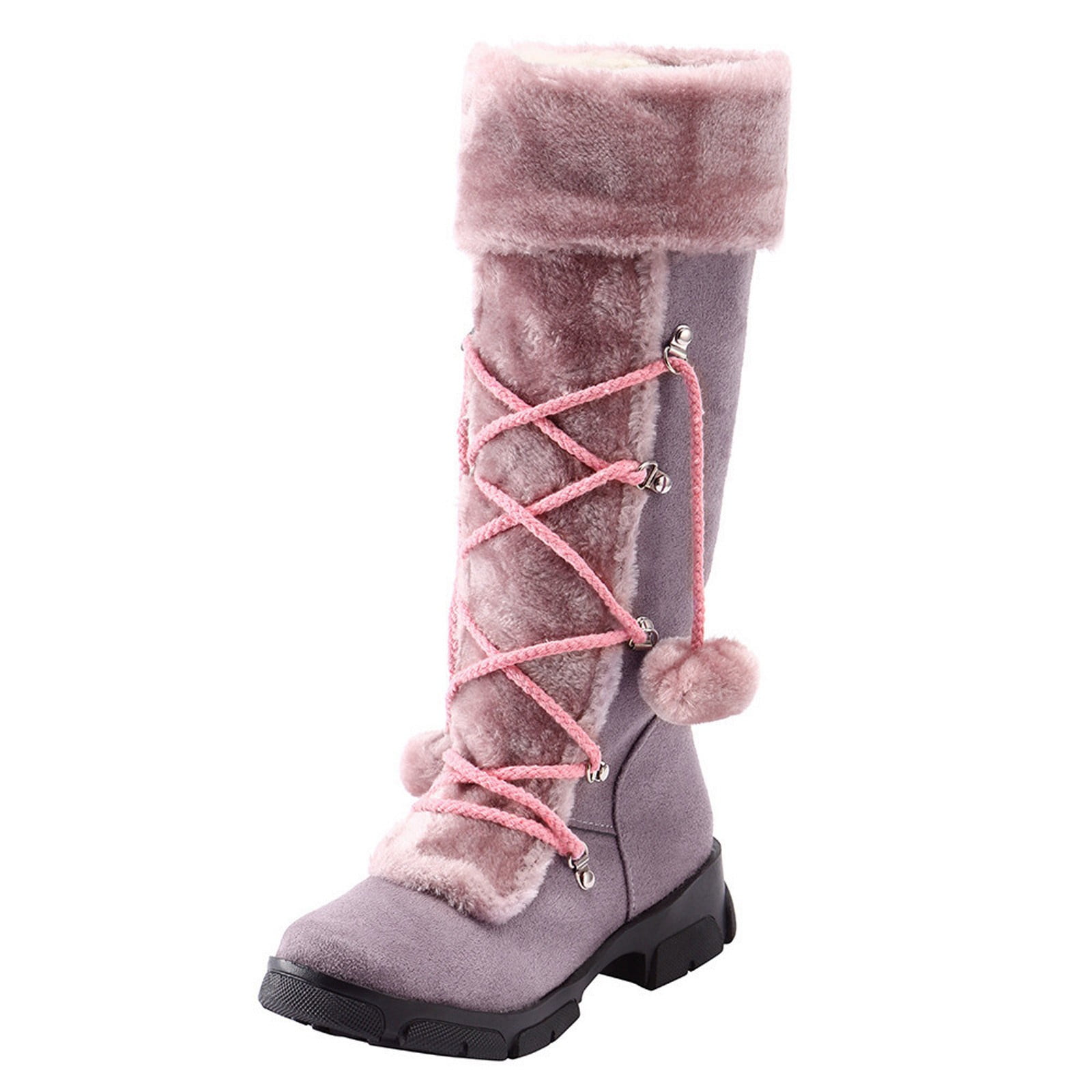 Oyedens Mid Calf Winter Boots for Women Fuzzy Plush Warm Lace up Combat ...