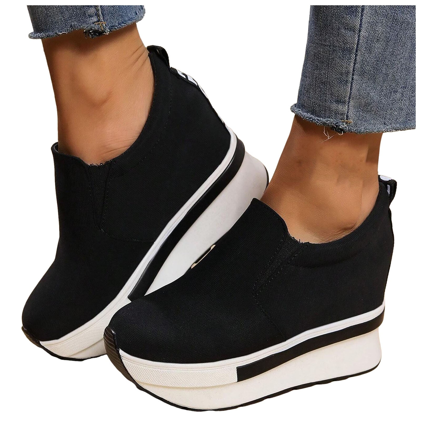 Oyedens Platform Fashion Sneakers for Women Footbed Slip on Loafers ...