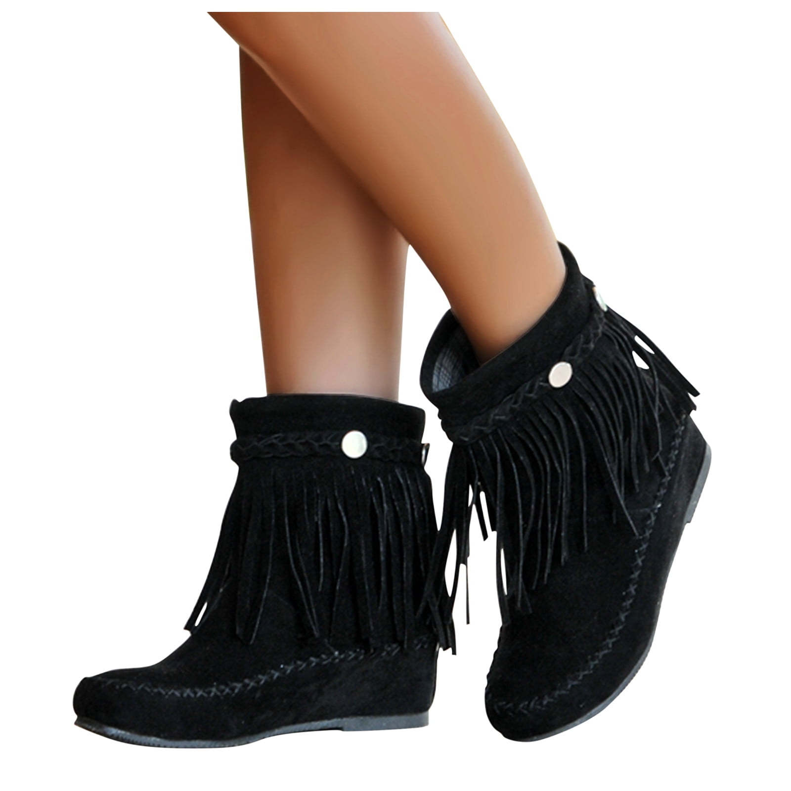 Oyedens Riding Boots for Women Boho Long Tassel Mid Calf Cowgirl Boots ...