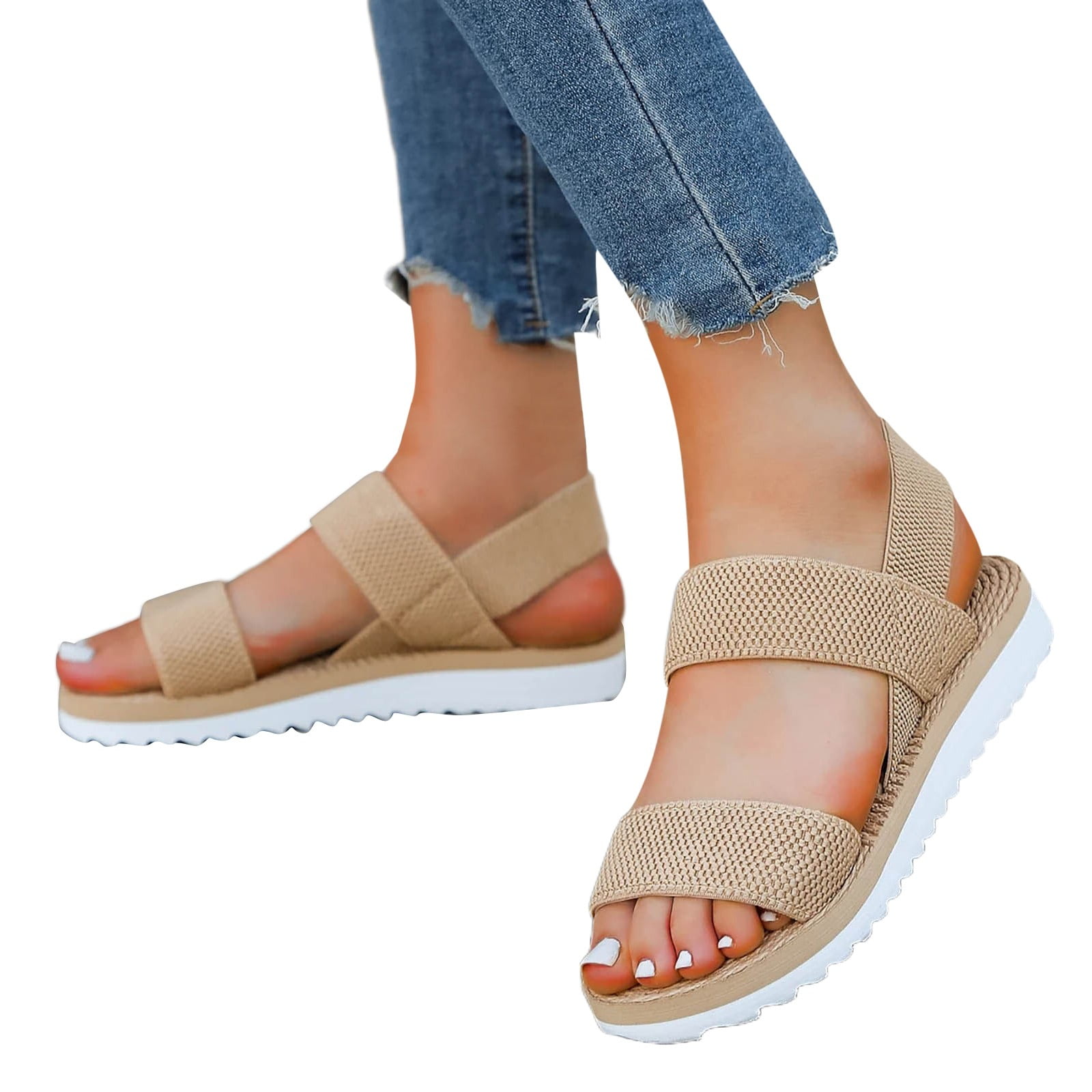 Oyedens Sandals For Women Comfort Waterproof Elastic Slip On Flats ...