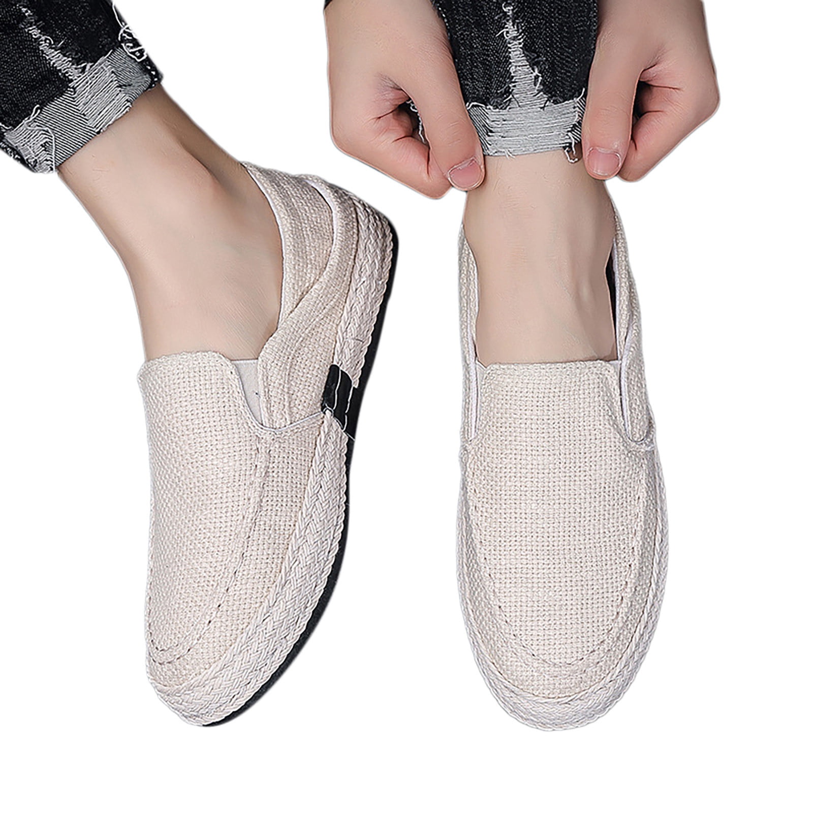 Oyedens Slip On Loafers for Men Linen Espadrilles Driving Shoes Low Top ...