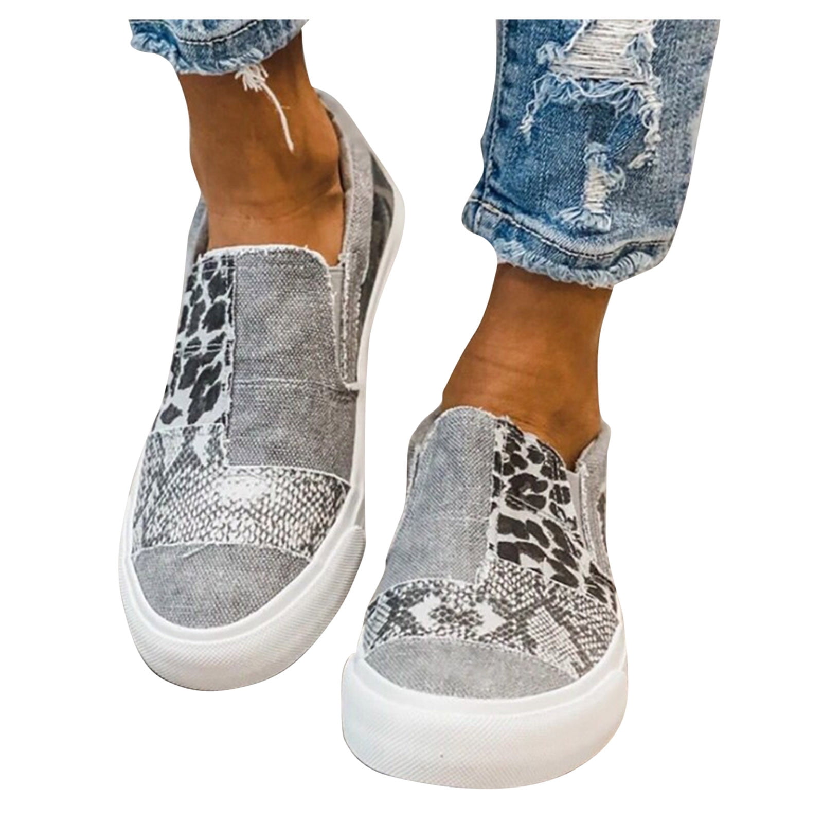 Oyedens Slip on Loafers Boat Shoes for Women Leopard Casual Low Top ...
