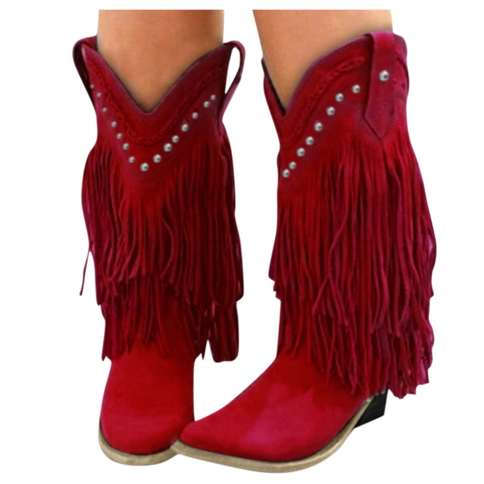 Oyedens Tassel Knee High Cowboy Boots for Women Bohemian Western Wide ...
