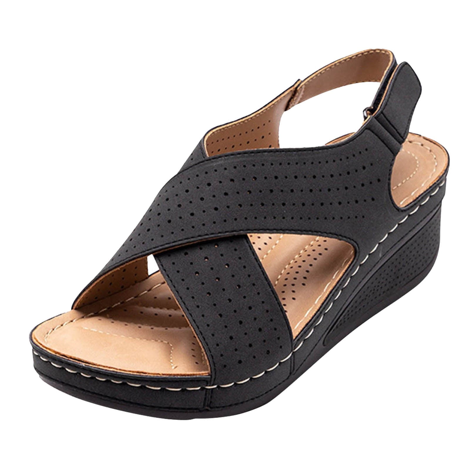 Oyedens Wedge Sandals For Women With Arch Support Leather Slingback ...