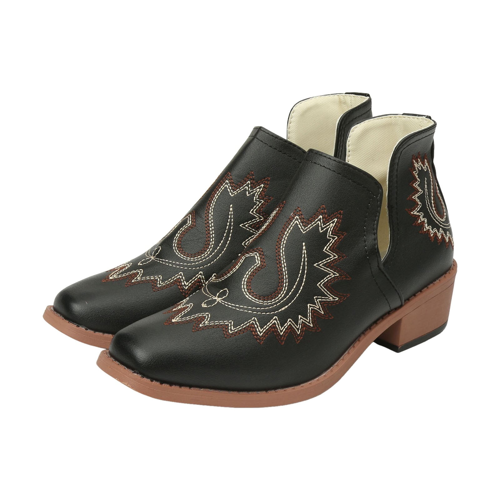 Oyedens Western Cowboy Cowgirl Boots for Women Bohemian Cut Out Square ...