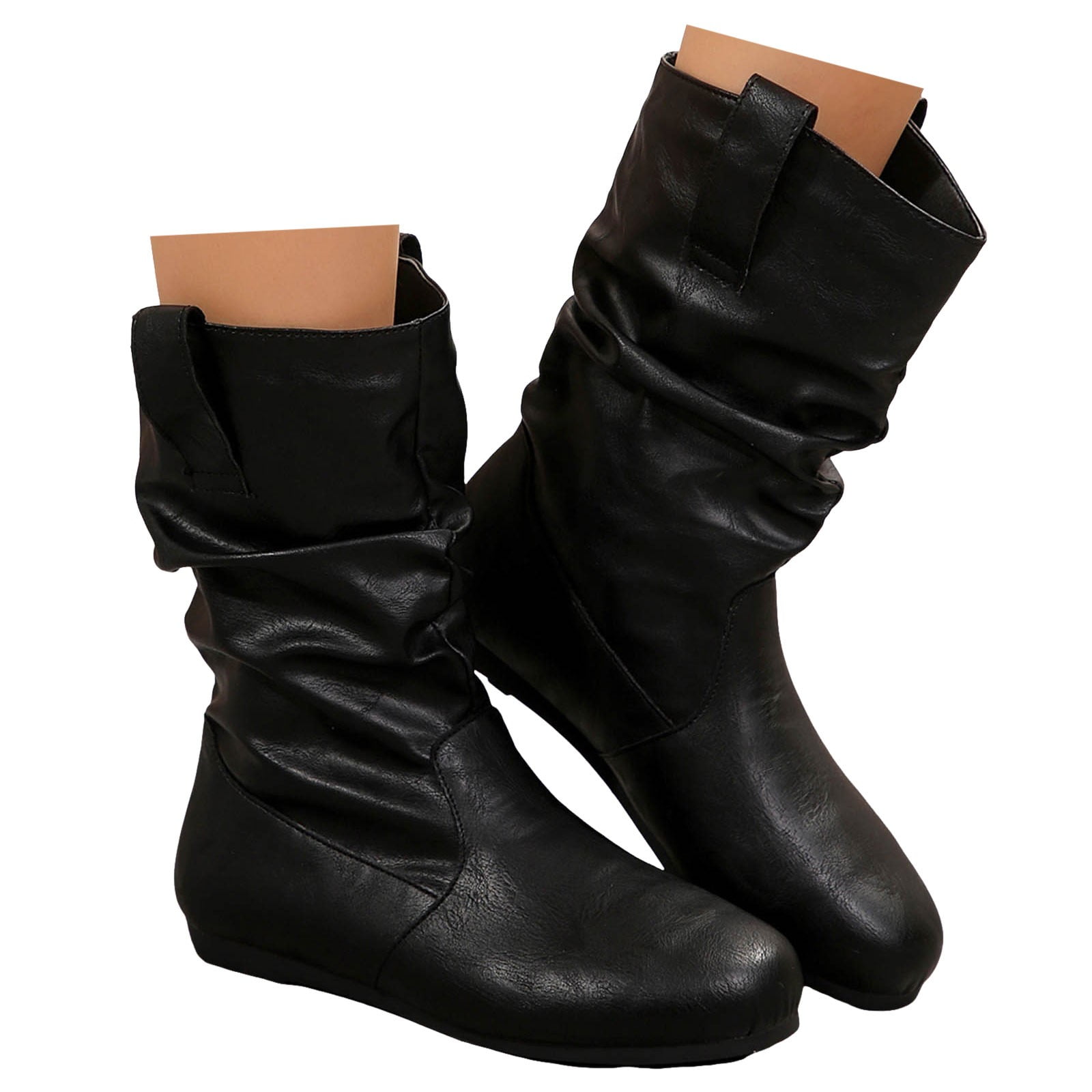 Oyedens Wide Mid Calf Boots for Women Fashion Slouchy Riding Short ...