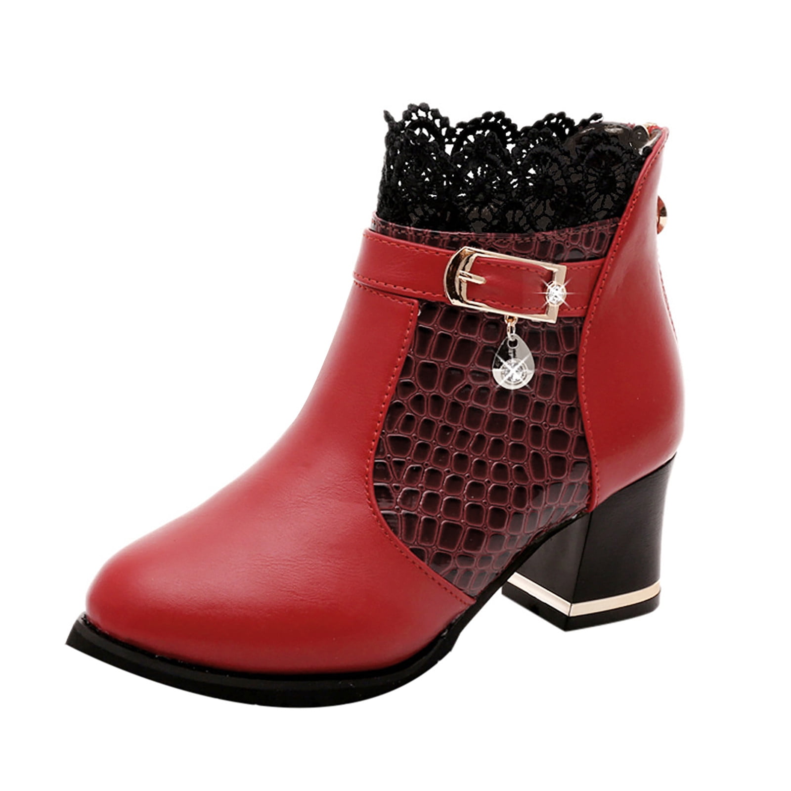 Oyedens Women's Gothic Dress Boots Vintage Lace Leather Block High ...