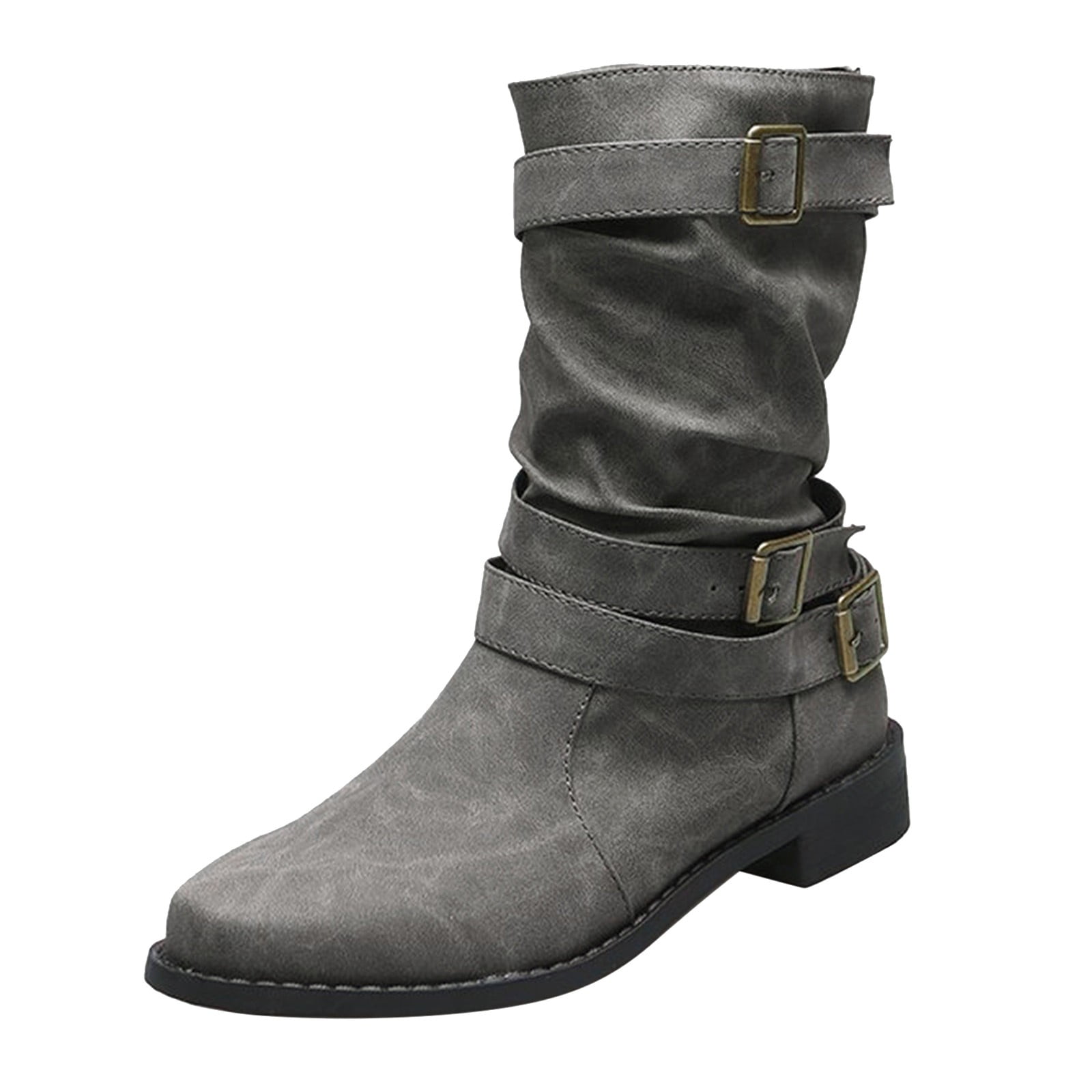 Oyedens Women's Mid Calf Boots Slouch Pointy Toe Low Heels Wide Calf ...