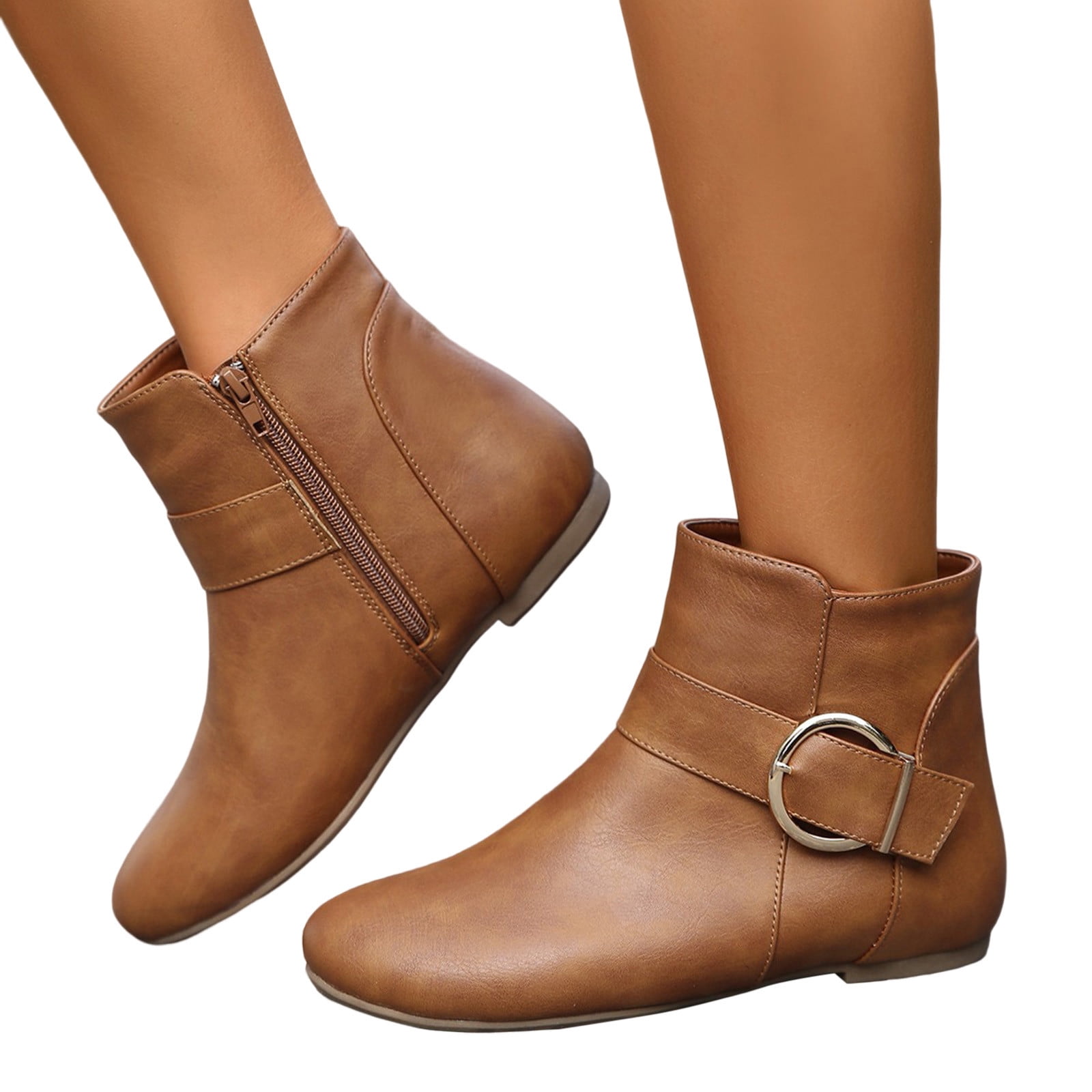 Oyedens Womens Ankle Boots Comfortable Casual Leather No Heels Short ...