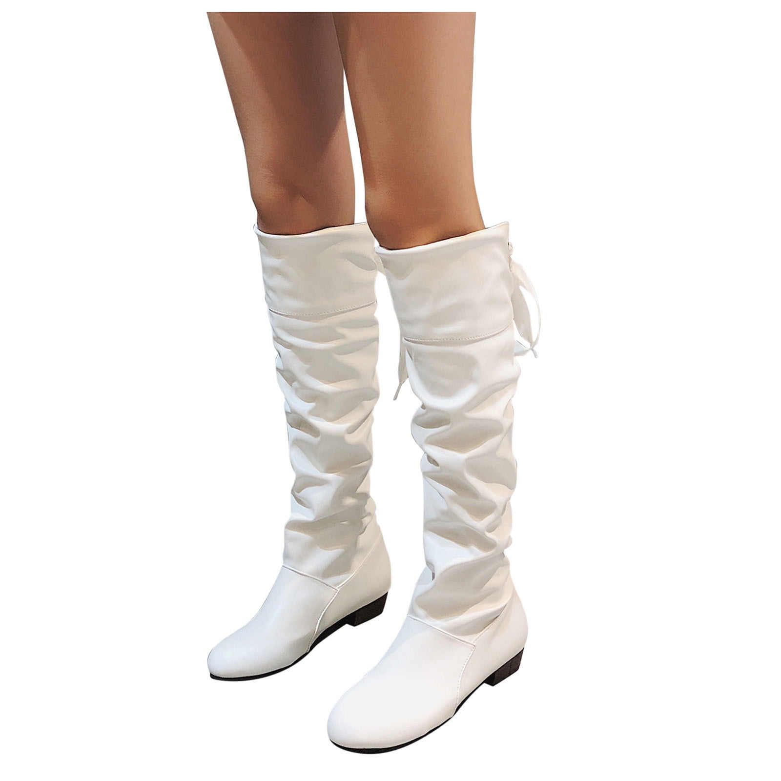 Oyedens Womens Knee High Boots Slouchy Leather Back Lace up Winter Fall ...