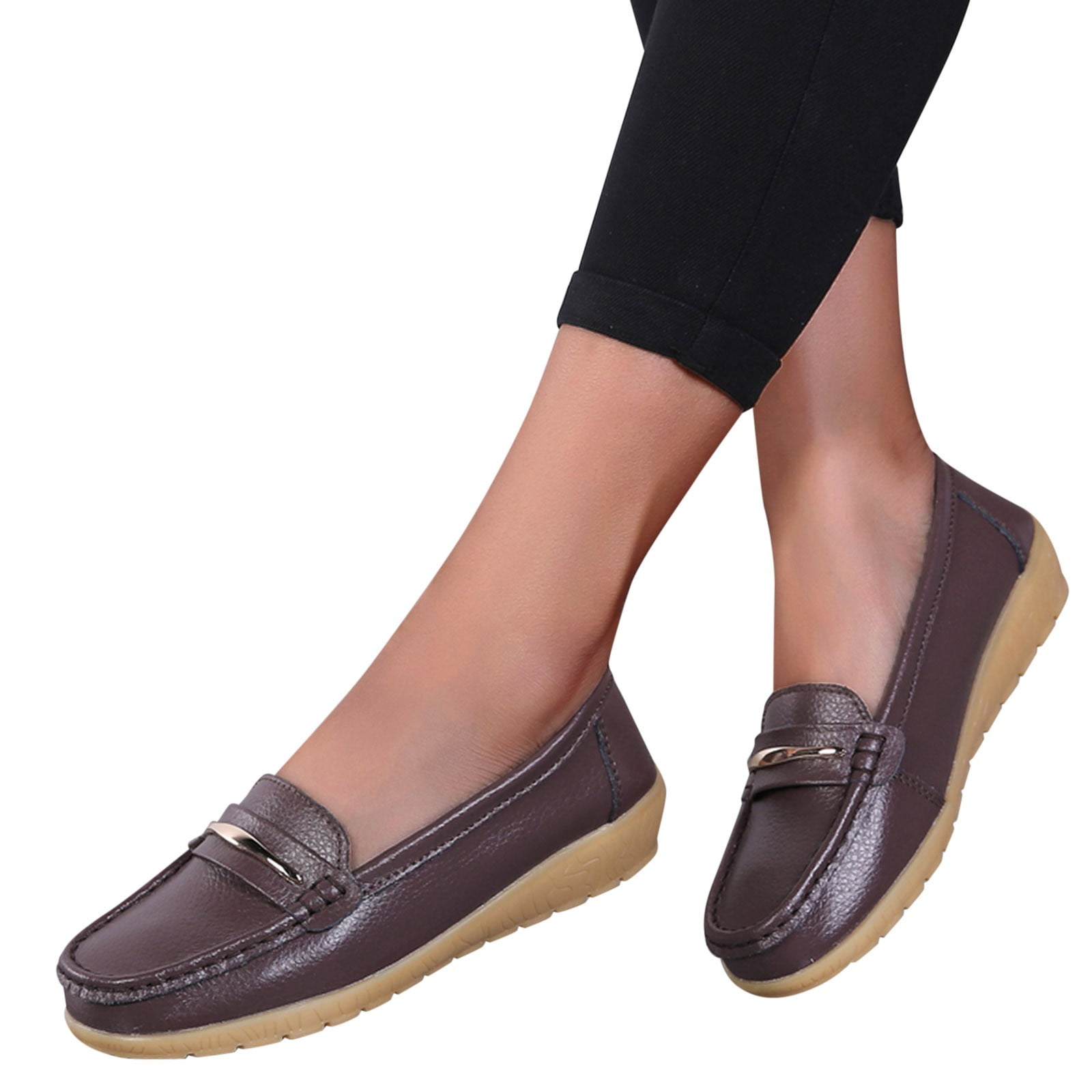 Oyedens Womens Loafers Flats Walking Shoes Casual Leather Slip on ...
