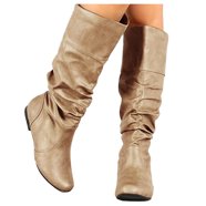 Qupid Women's Neo144 Leatherette Basic Slouchy Knee High Flat Boot ...