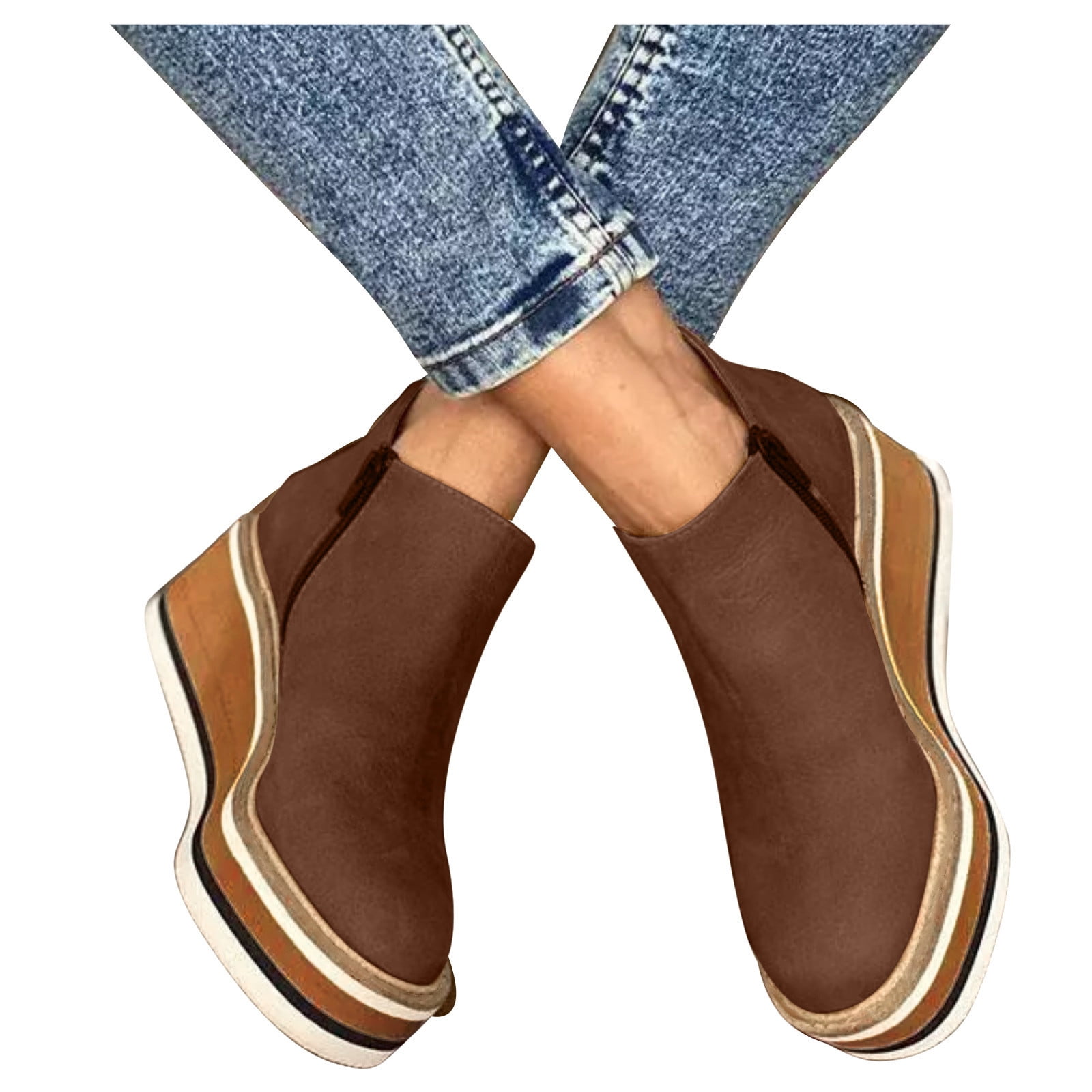 Oyedens Womens Platform Boots Side Zipper Fashion Footbed Ankle Booties ...