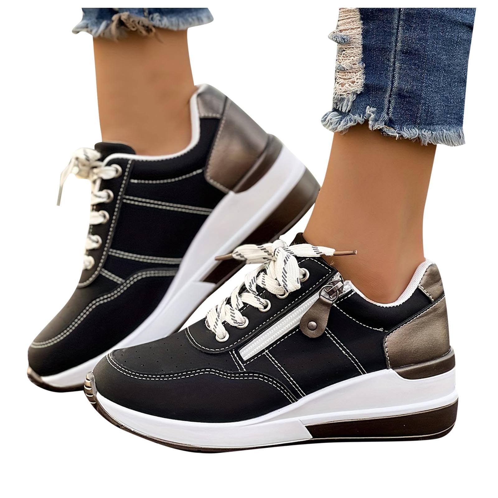 Oyedens Womens Platform Wedge Low Top Fashion Sneakers Waterproof Mid ...