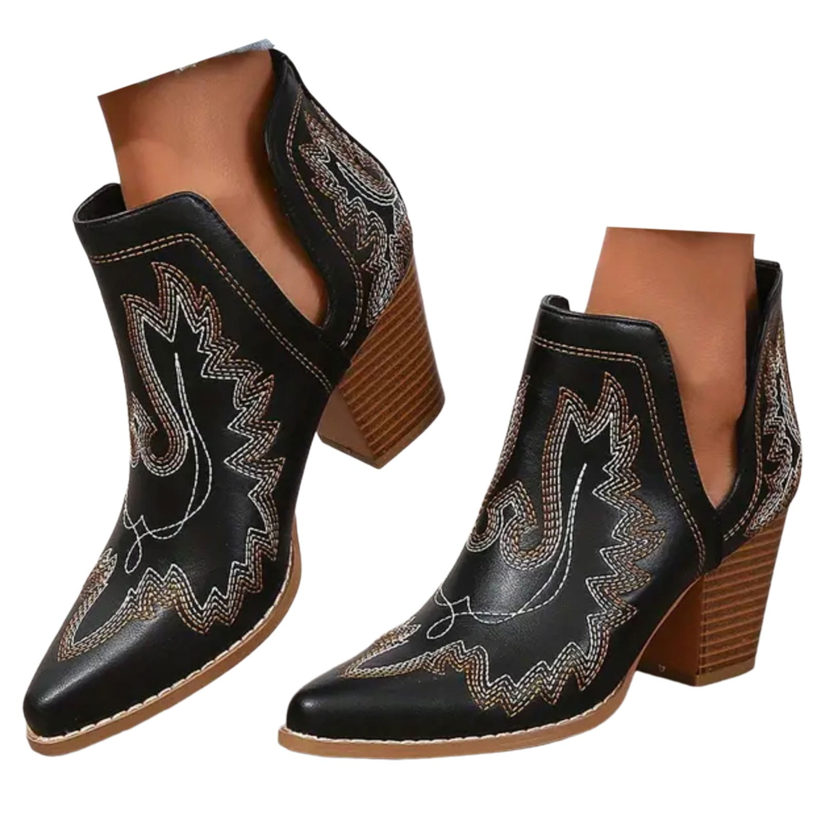 Oyedens Womens Western Cowboy Cowgirl Boots Bohemia Pointed Toe High ...