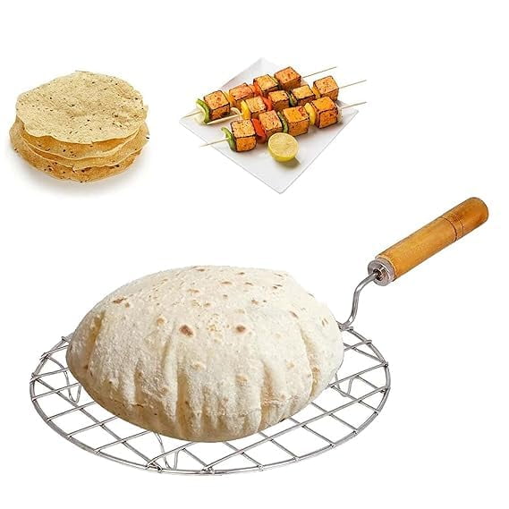 Oyester Wire Round Wooden Handle Roaster Papad Jali Paneer Grill Roti ...