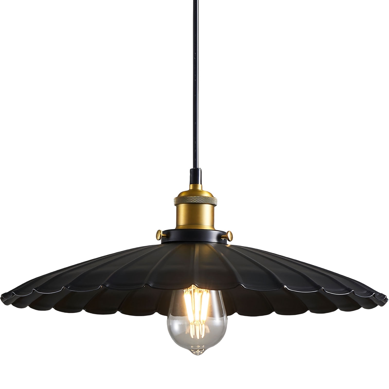 Oyisen Hanging Lamp, Metal Pleated Lampshade Kitchen Island Pendant Lights Black Hanging Light ...