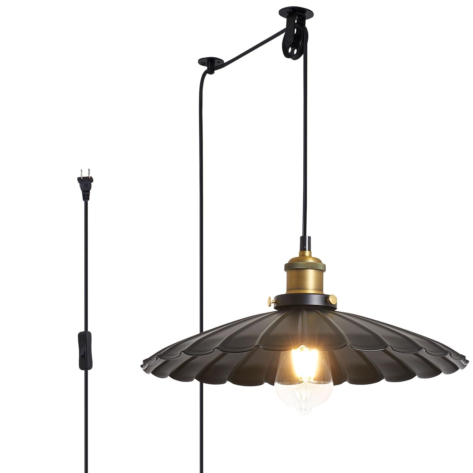 Oyisen Plug in Hanging Light Rustic Black 13.8 Inch Lampshade with 13 ...