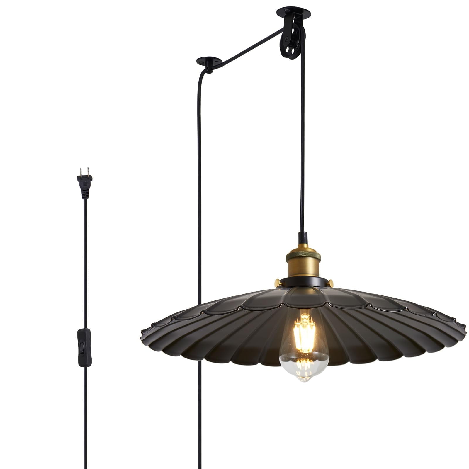 Oyisen Plug in Pendant Light,15.7 Inch Retro Black Metal Shade Hanging ...