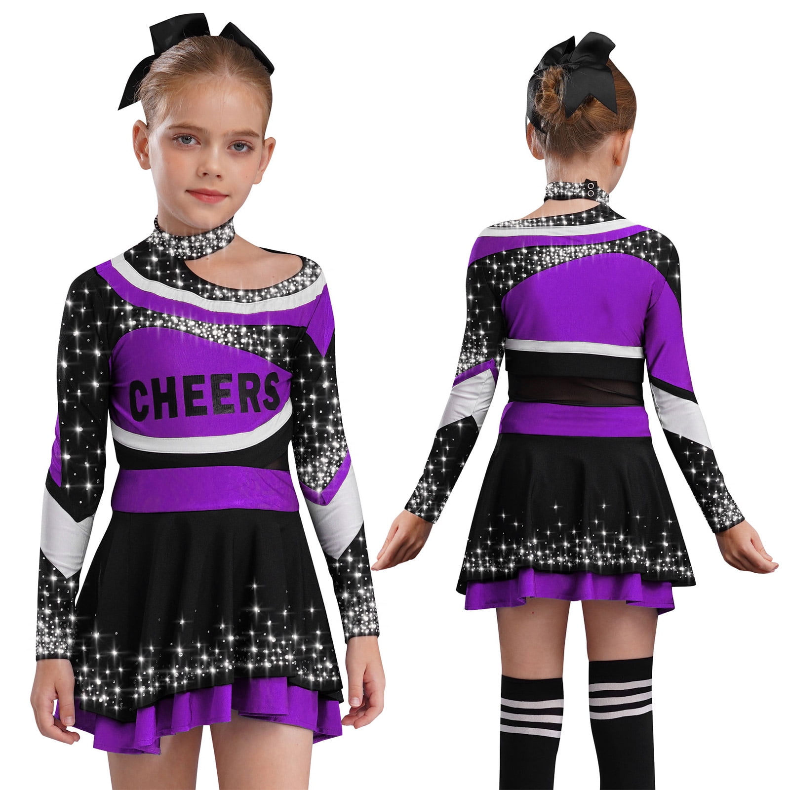 Oyolan Cheer Leader Outfit for Girls Cheerleading Color Block Top with ...