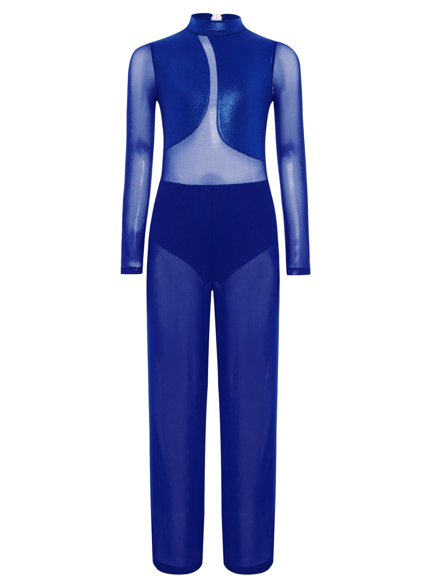 Oyolan Girls Metallic Gymnastics Leotard Sheer Mesh Patchwork Full Body ...