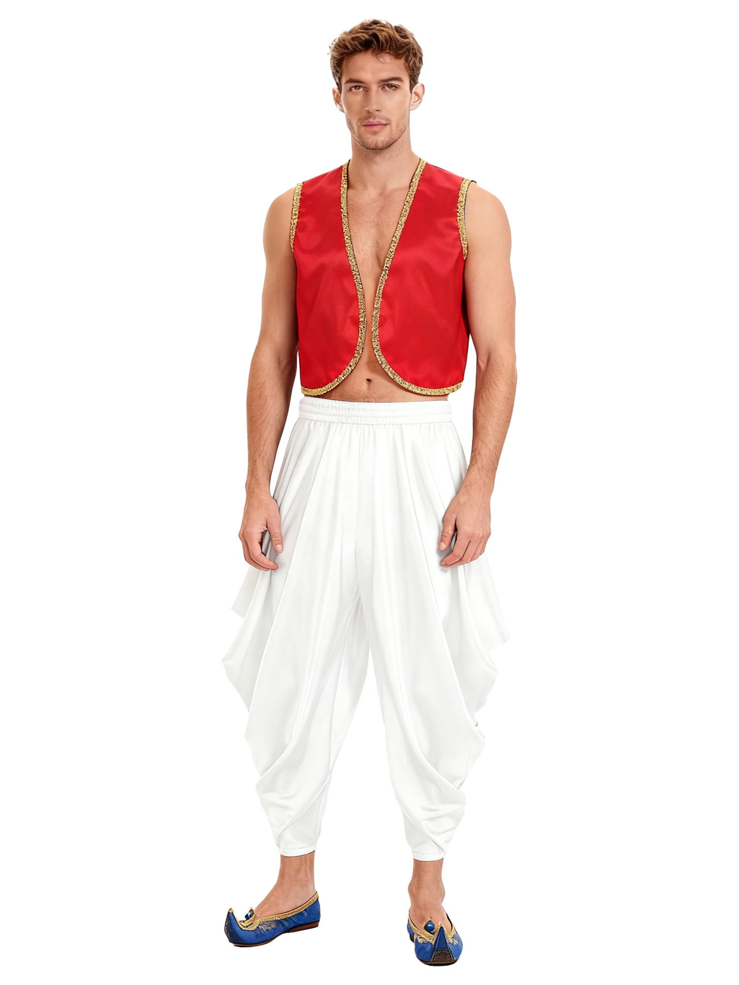 Oyolan Gold Trim Arab Prince Themed Outfits for Men Open Front Vest ...