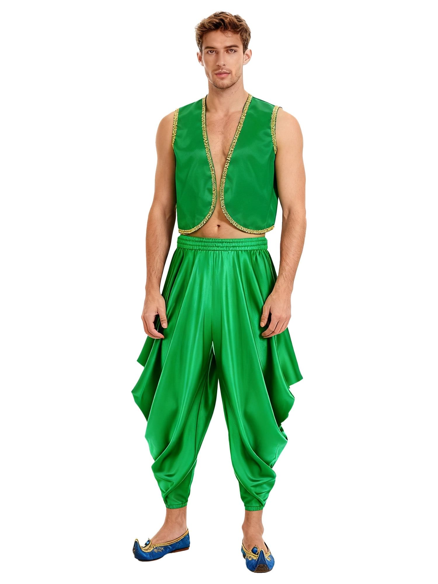 Oyolan Gold Trim Arab Prince Themed Outfits for Men Open Front Vest ...