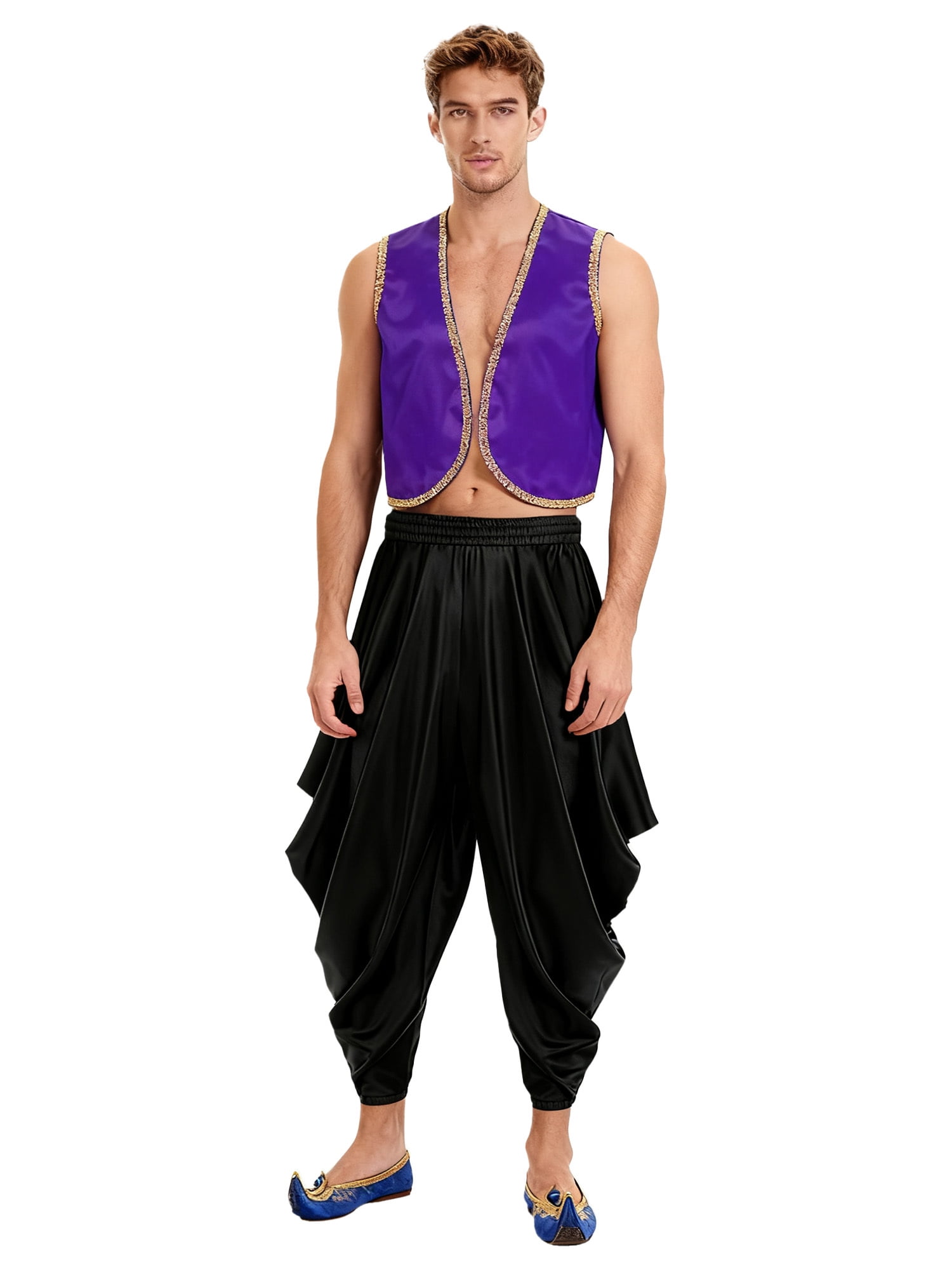 Oyolan Gold Trim Arab Prince Themed Outfits for Men Open Front Vest ...