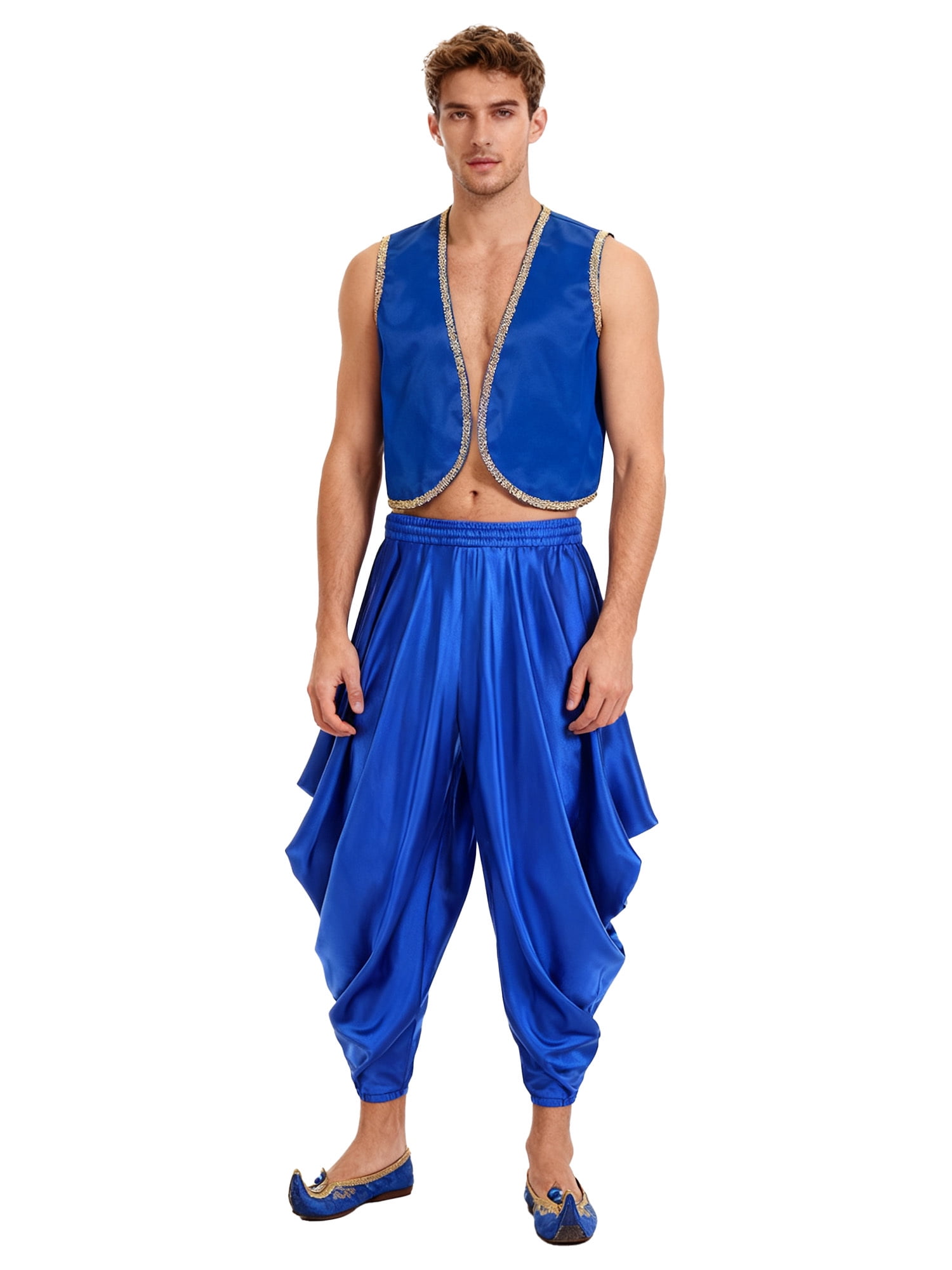 Oyolan Gold Trim Arab Prince Themed Outfits for Men Open Front Vest ...