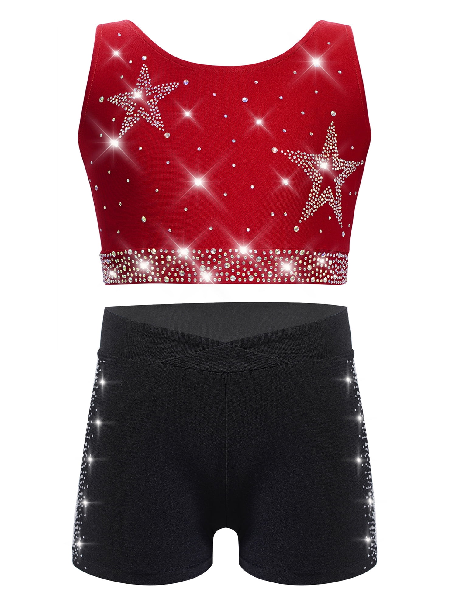 Oyolan Kids Girls 2 Piece Gymnastics Dance Outfits Sparkle Crop Tops ...