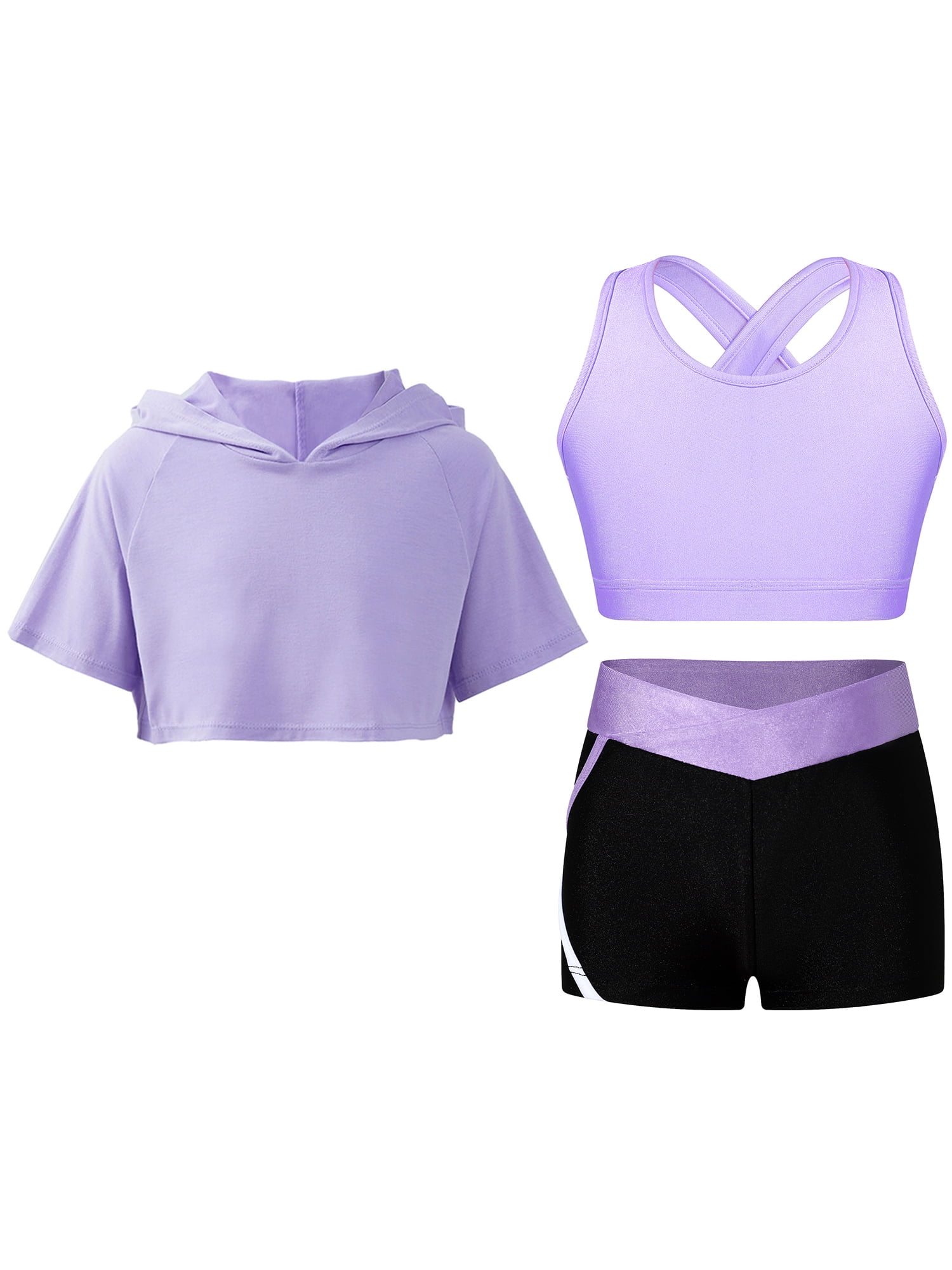 Oyolan Kids Girls 3 Piece Gymnastics Dance Outfits Sports Bra Tank Top ...