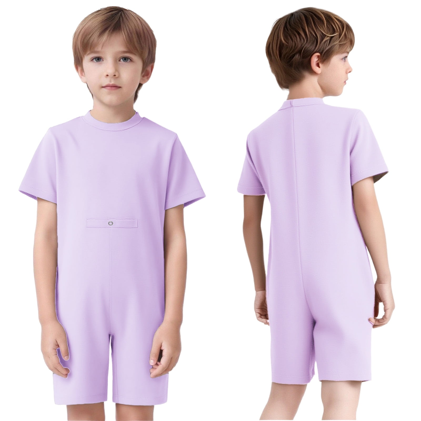 Oyolan Kids Girls Boys Short Sleeve Playsuit Zipper Jumpsuit with Special Needs Adaptive Clothes ...
