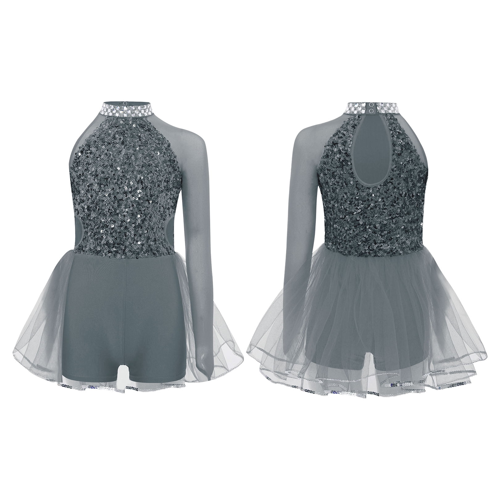 Oyolan Kids Girls Sequin Single Long Sleeve Bodice Tulle Skirted ...