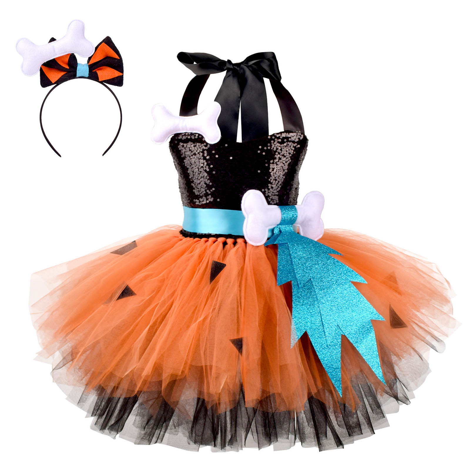 Oyolan Little Girls Caveman Cavegirl Outfit Toddler Halter Neck Sequin ...