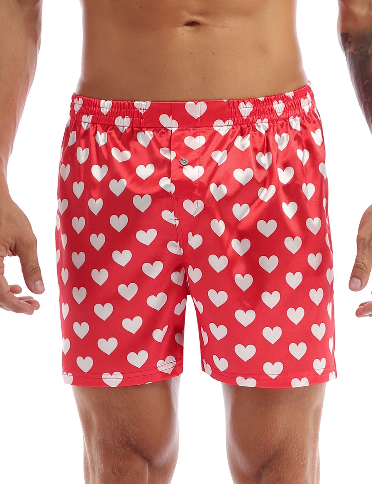 Oyolan Mens Love Heart Print Boxers Shorts Silky Satin Elastic Waist ...