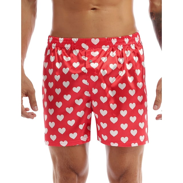 Oyolan Mens Love Heart Print Boxers Shorts Silky Satin Elastic Waist ...