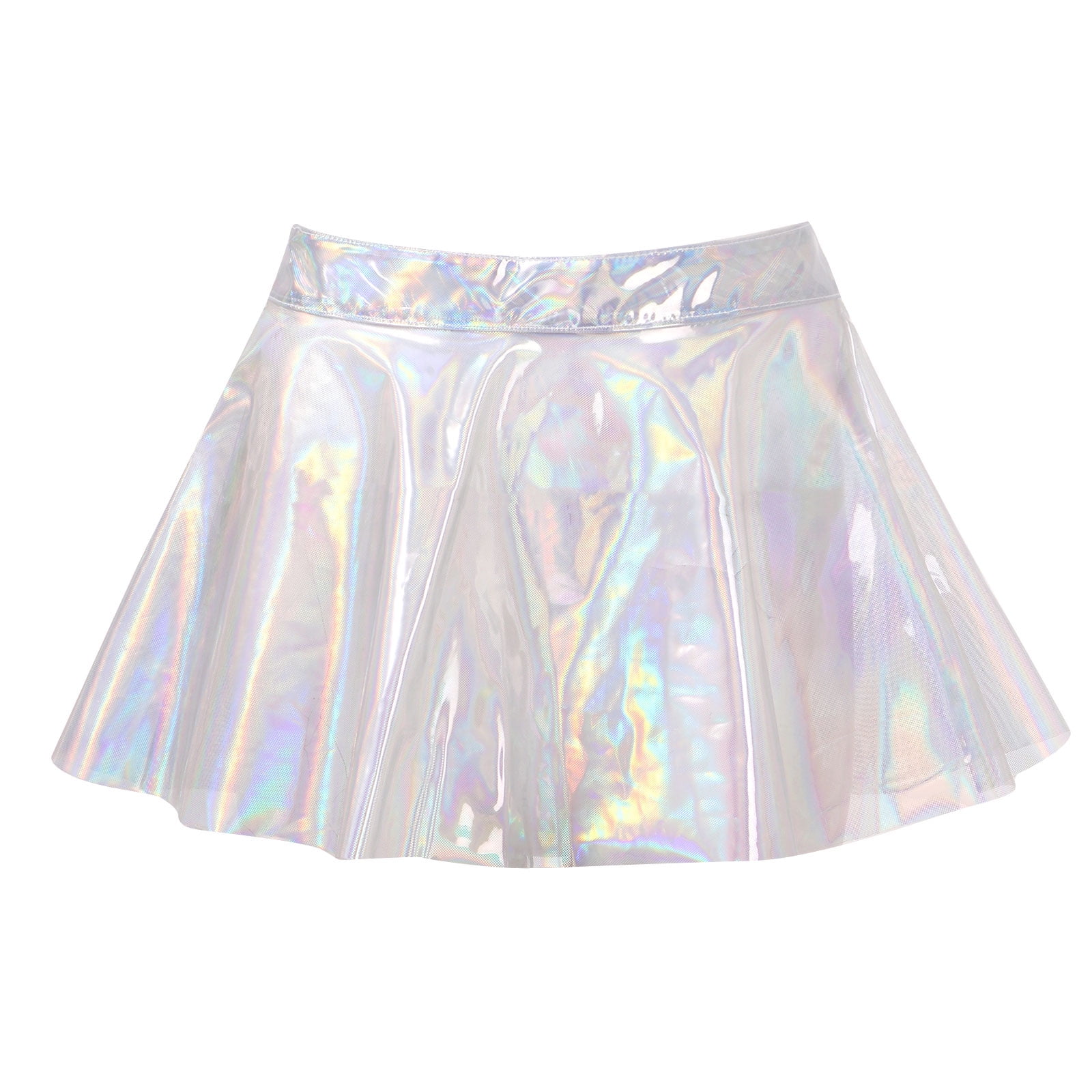Oyolan Transparent Women See-through Flared Skirt Shiny High Waist ...