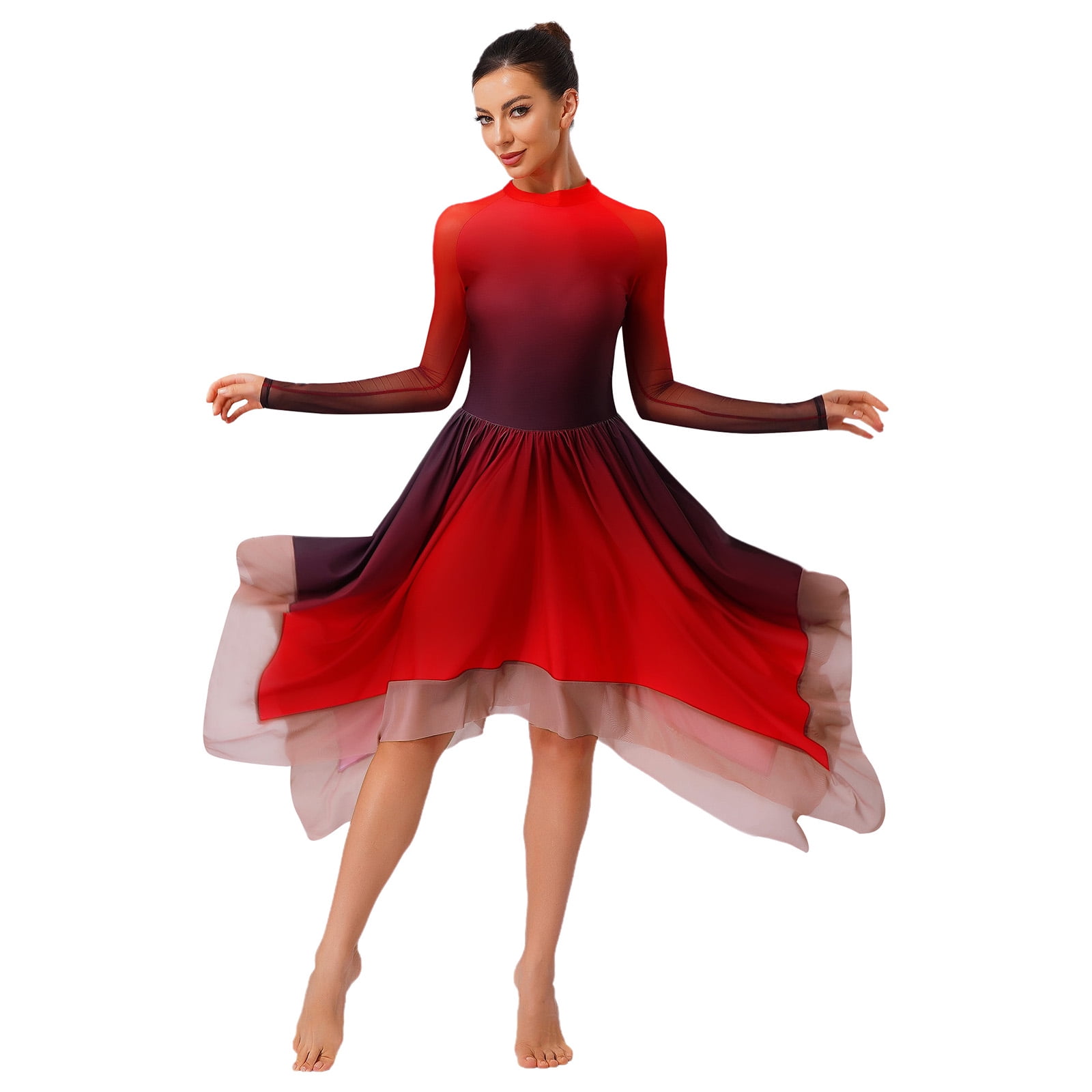 Oyolan Women Asymmetrical Praise Dance Dress Long Sleeve Contemporary ...