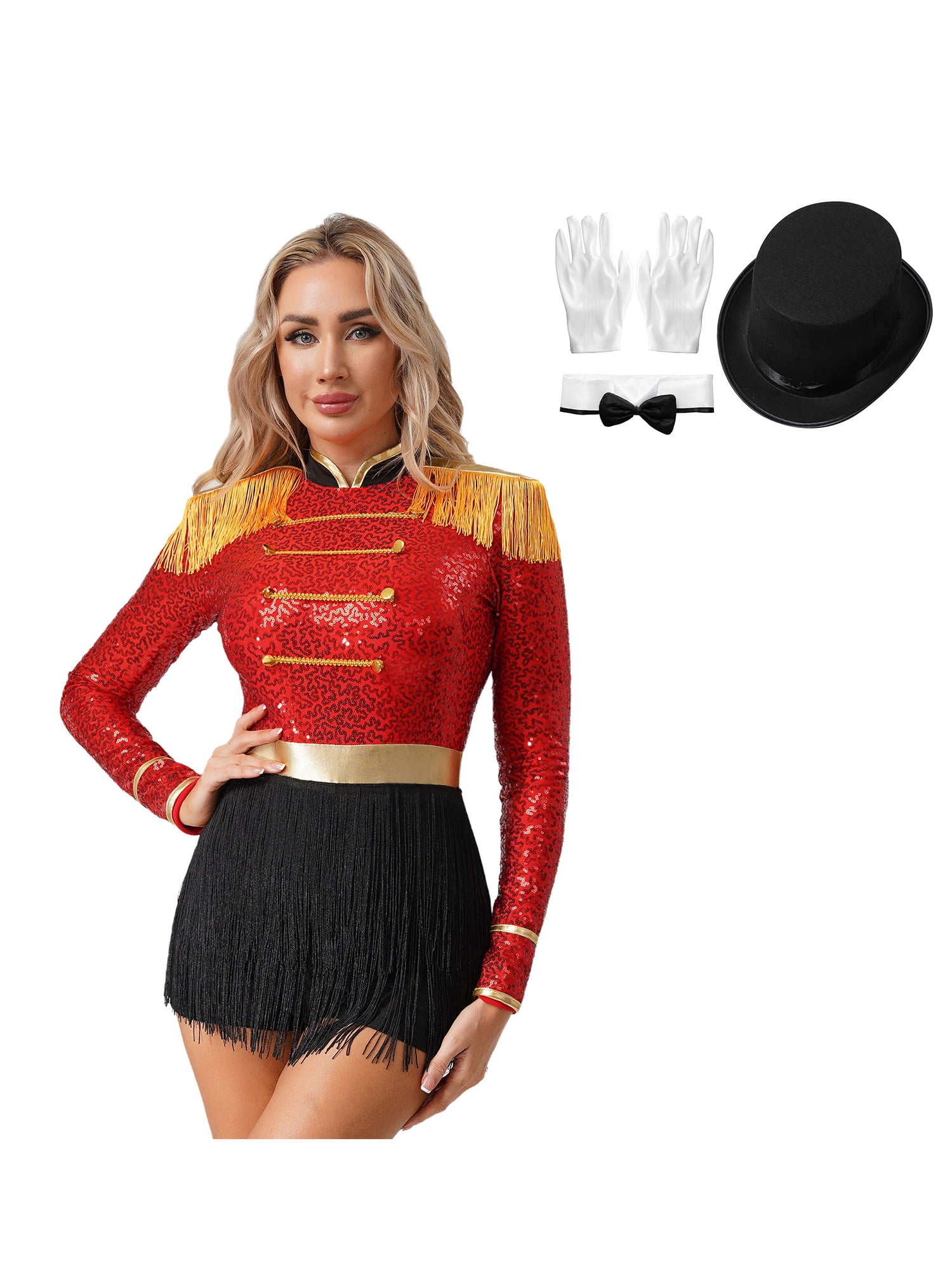 Oyolan Women Drum Major Sequins Jumpsuits Magician Dress Up Carnival ...