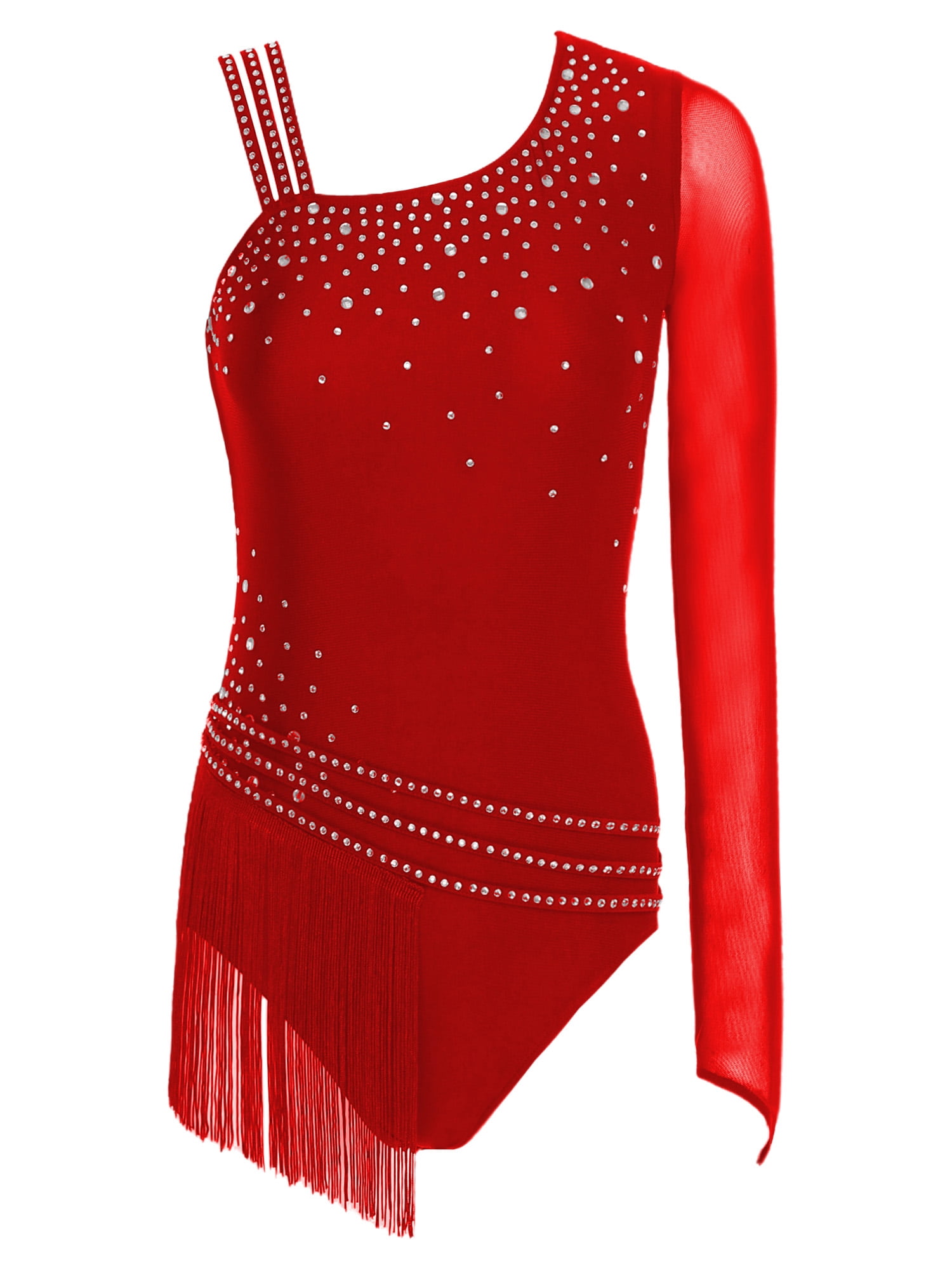 Oyolan Women Latin Jazz Dance Leotard Cha-cha Fringed Sparkly ...