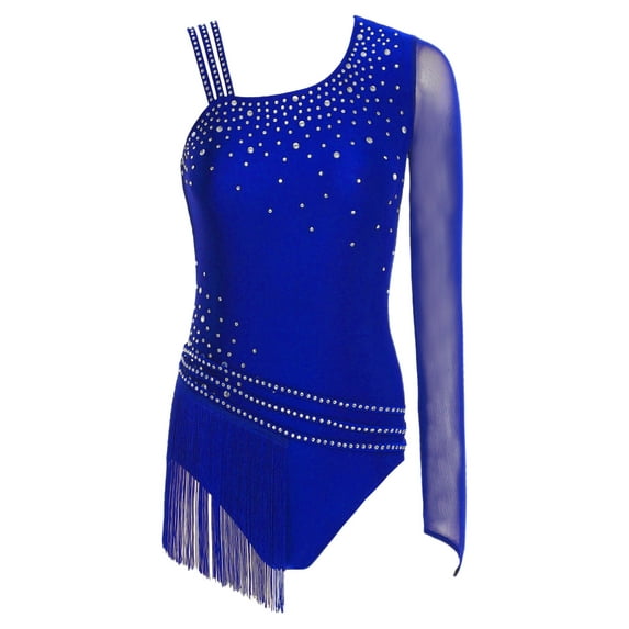 Oyolan Women Latin Jazz Dance Leotard Cha-cha Fringed Sparkly ...