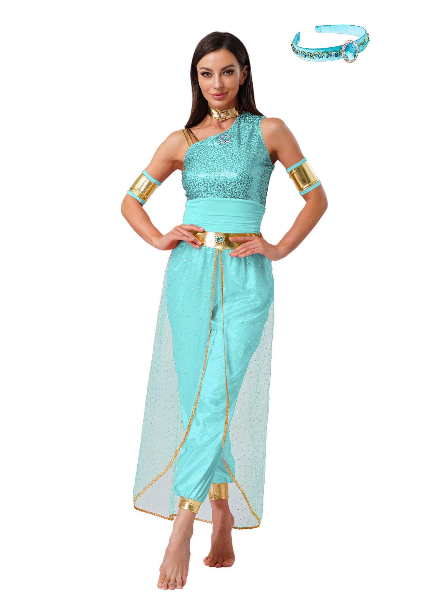 Oyolan Women's Arabian Princess Jumpsuits Belly Dance Jumpsuits Fancy ...